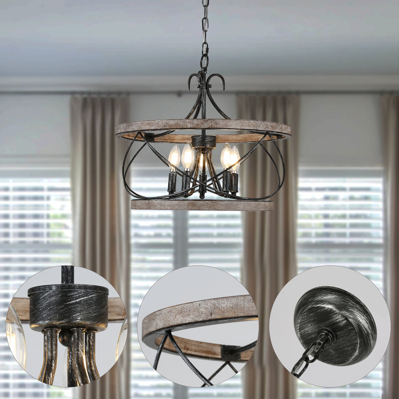 House of Hampton® Jymere 5 - Light Wood Chandelier with Metal Frame, Solid Wood Light | Wayfair